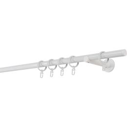 ONDECO - Gardinenstange auf Maß 20mm Match 1-lauf Vorhangstange Wandträger 12cm Stilgarnitur mit Ringen für Vorhänge - Weiß - 260cm