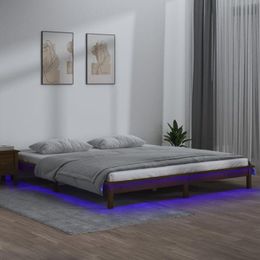 Massivholzbett,Schlafzimmerbett,Doppelbett mit LEDs Honigbraun 140x200 cm vidaXL