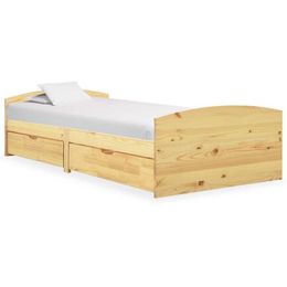 MAISONCHIC Massivholzbett mit 2 Schubladen Einzelbett Bett für Schlafzimmer Massivholz Kiefer 90x200 cm DE14089