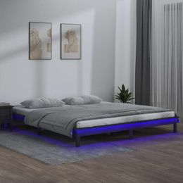 Massivholzbett,Schlafzimmerbett,Doppelbett mit LED-Beleuchtung Grau 120x200 cm vidaXL