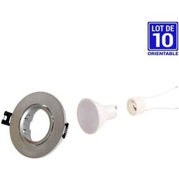 Kit x 10 - Kippbarer Downlight-Ring silberfarben Ø90mm + Glühbirne GU10 5W + Fassung GU10 Lichtfarbe Neutralweiß - Neutralweiß