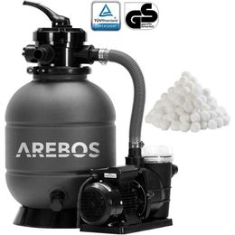 Arebos Sandfilteranlage mit Pumpe inkl. 700g Filterbälle Grau 400W 10.200 L/h Tankvolumen bis zu 27,5 kg Sand 7 - Wege Ventil mit Griff mit