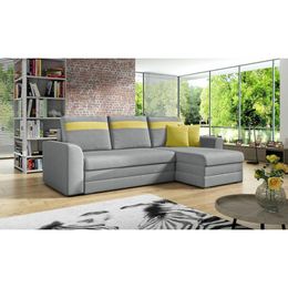 Fun Moebel - Ecksofa Sofa niobe mit Schlaffunktion Grau-Gelb Ottomane Rechts