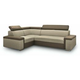 Ecksofa Sofa plato mit Schlaffunktion Braun-Cappuccino Ottomane Links