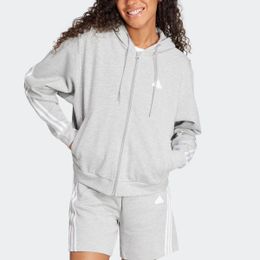 Kapuzensweatshirt adidas Sportswear "W FI 3S FZ HD" Gr. L, grau (medium grey heather) Damen Sweatshirts