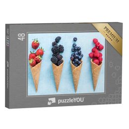 puzzleYOU Puzzle Eiswaffeln mit einer Auswahl an frischen Beeren, 48 Puzzleteile, -Kollektionen Essen und Trinken