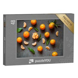 puzzleYOU Puzzle Frische Mandarinen mit Blättern, 48 Puzzleteile, -Kollektionen Obst, Essen und Trinken