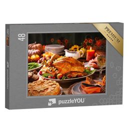 puzzleYOU Puzzle Gebratener Truthahn garniert mit Preiselbeeren, 48 Puzzleteile, -Kollektionen Essen und Trinken