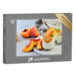 puzzleYOU Puzzle Parfait-Dessert mit Pfirsichmarmelade, 48 Puzzleteile, -Kollektionen Obst, Essen und Trinken