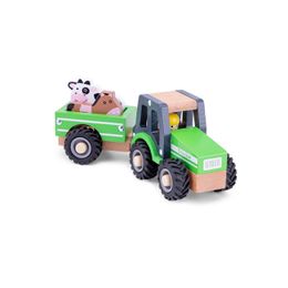 New Classic Toys® Spielzeug-Traktor Traktor aus Holz mit Anhänger und Tieren einer Kuh und einem Pferd