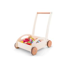 New Classic Toys® Lauflernhilfe Lauflernwagen mit Holzbausteinen Lernlaufhilfe aus Holz Holzspielzeug
