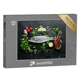 puzzleYOU Puzzle Fangfrischer Wolfsbarsch mit Kräutern, 48 Puzzleteile, -Kollektionen Essen und Trinken
