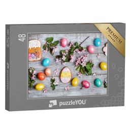 puzzleYOU Puzzle Osterdekoration: Eier, Blüten, Plätzchen, 48 Puzzleteile, -Kollektionen Festtage