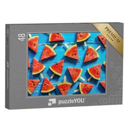 puzzleYOU Puzzle Wassermelone: Scheiben, 48 Puzzleteile, -Kollektionen Obst, Sommer, Essen und Trinken