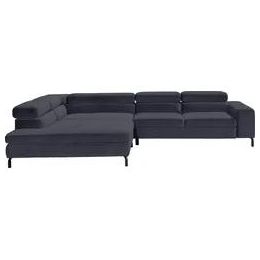 Ecksofa Gallery M BRANDED BY MUSTERRING "Felicia Due L-Form" Sofas Gr. B/H/T: 312 cm x 72 cm x 216 cm, Velours, mega-Recamiere links, ohne Sitzvorzug, blau (navy) Wahlweise mit Sitzvorzug, inkl. Kopfteilverstellung, Sitzhöhe 43 cm