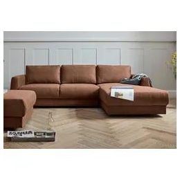 Ecksofa Andas "Hobro L-Form" Sofas Gr. B/H/T: 264 cm x 80 cm x 175 cm, Luxus-Microfaser Lederoptik, Recamiere rechts, braun (cognac) in 3 Bezugsqualitäten vielen Farben, Design by Morten Georgsen