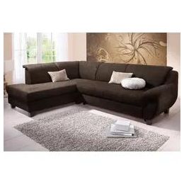 Ecksofa Home Affaire "Yesterday L-Form" Sofas Gr. B/H/T: 254cm x 80cm x 186cm, Microfaser MELROSE, Ottomane links, mit Bettfunktion, braun wahlweise mit Bettfunktion, auch in Cord