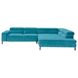 Ecksofa Gallery M BRANDED BY MUSTERRING "Felicia Due L-Form" Sofas Gr. B/H/T: 312 cm x 72 cm x 216 cm, Velours, mega-Recamiere rechts, mit Sitzvorzug manuell, blau (petrol) Wahlweise mit Sitzvorzug, inkl. Kopfteilverstellung, Sitzhöhe 43 cm