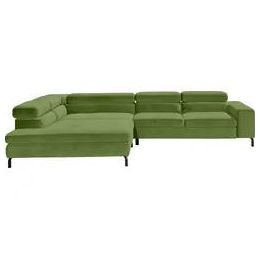 Ecksofa Gallery M BRANDED BY MUSTERRING "Felicia Due L-Form" Sofas Gr. B/H/T: 312 cm x 72 cm x 216 cm, Velours, mega-Recamiere links, mit Sitzvorzug manuell, grün (green) Wahlweise mit Sitzvorzug, inkl. Kopfteilverstellung, Sitzhöhe 43 cm