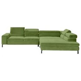 Ecksofa Gallery M BRANDED BY MUSTERRING "Felicia Due L-Form" Sofas Gr. B/H/T: 312 cm x 72 cm x 216 cm, Velours, mega-Recamiere rechts, mit Sitzvorzug manuell, grün (green) Wahlweise mit Sitzvorzug, inkl. Kopfteilverstellung, Sitzhöhe 43 cm