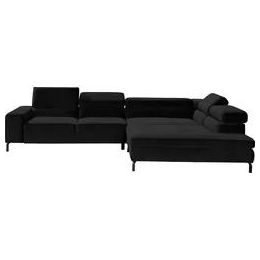 Ecksofa Gallery M BRANDED BY MUSTERRING "Felicia Due L-Form" Sofas Gr. B/H/T: 312cm x 72cm x 216cm, Velours, mega-Recamiere rechts, ohne Sitzvorzug, schwarz Wahlweise mit Sitzvorzug, inkl. Kopfteilverstellung, Sitzhöhe 43 cm