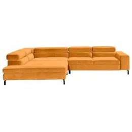 Ecksofa Gallery M BRANDED BY MUSTERRING "Felicia Due L-Form" Sofas Gr. B/H/T: 312 cm x 72 cm x 216 cm, Velours, mega-Recamiere links, ohne Sitzvorzug, gelb (curry) Wahlweise mit Sitzvorzug, inkl. Kopfteilverstellung, Sitzhöhe 43 cm