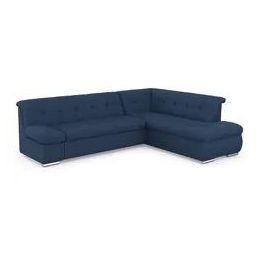 Ecksofa DOMO collection "Mona L-Form" Sofas Gr. B/H/T: 271cm x 80cm x 213cm, Struktur grob, Ottomane rechts, ohne Bettfunktion-mit Armlehnenfunktion, blau wahlweise mit Bett- und Armlehnfunktion