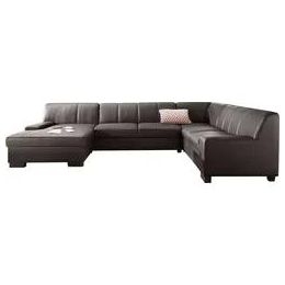 Wohnlandschaft DOMO collection "Norma Top U-Form" Sofas Gr. B/H/T: 328 cm x 77 cm x 90 cm, NaturLEDER, Recamiere links, ohne Bettfunktion, braun wahlweise mit Bettfunktion