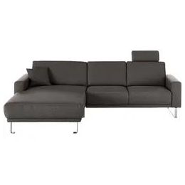 Ecksofa Places of Style "Apiro L-Form" Sofas Gr. B/H/T: 278cm x 87cm x 171cm, Flachgewebe, Ottomane links, mit Sitzvorzug motorisch, grau (dunkelgrau)