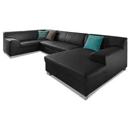 Wohnlandschaft DOMO collection "Amando U-Form" Sofas Gr. B/H/T: 332cm x 74cm x 182cm, Kunstleder SOFTLUX, Recamiere rechts, mit Bettfunktion, schwarz wahlweise mit Bettfunktion, frei im Raum stellbar