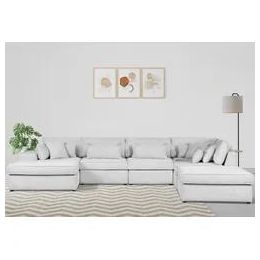 Wohnlandschaft RAUM.ID "Enid U-Form" Sofas Gr. B/H: 460cm x 75cm, Cord, Ottomane links, beige (creme) 6 Teile, bestehend aus Modulen, in vielen Bezügen, auch Breitcord