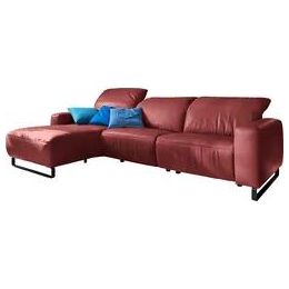 Ecksofa Home Affaire "Juist L-Form" Sofas Gr. B/H/T: 290cm x 85cm x 180cm, NaturLEDER, Recamiere links, ohne Relaxfunktion, rot mit Kopfteilverstellung und schwarzen Metallkufen