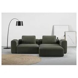 Ecksofa RAUM.ID "Cushid L-Form" Sofas Gr. B/H/T: 268cm x 62cm x 191cm, Feincord, Longchair links, grün (oliv) Modulset, bestehend aus 3 Teilen