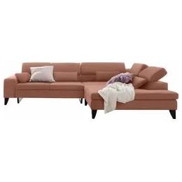 Ecksofa Gallery M BRANDED BY MUSTERRING "Felicia L-Form" Sofas Gr. B/H/T: 309 cm x 69 cm x 215 cm, Leder BAX, Ottomane rechts, mit manuellem Sitzvorzug, braun (brandy bax) mit Holzfuß, wahlweise manuellem oder motorischem Sitzvorzug