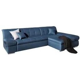 Ecksofa DOMO collection "Mona L-Form" Sofas Gr. B/H/T: 297cm x 80cm x 173cm, Struktur fein, Recamiere rechts, ohne Funktion, blau (dunkelblau) wahlweise mit Bettfunktion