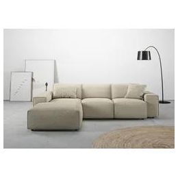 Ecksofa Andas "Glimminge L-Form auch in Breitcord, Feincord + Easy care-Bezug" Sofas Gr. B/H/T: 294cm x 71cm x 191cm, Bouclé, Ottomane links, beige (sand) Breite 264, Zierkissen