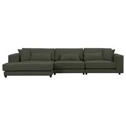 Ecksofa OTTO products "Grenette L-Form" Sofas Gr. B/H/T: 326cm x 77cm x 154cm, Struktur (recyceltes Polyester), Ottomane links, grün (dunkelgrün) Modulsofa, im Baumwoll-Leinenmix oder aus recycelten Stoffen