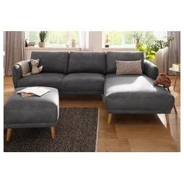 Ecksofa Home Affaire "Ida L-Form" Sofas Gr. B/H/T: 280cm x 86cm x 165cm, Luxus-Microfaser, Recamiere rechts, grau (anthrazit) mit Holzfüßen und Armlehnen-Polsterung