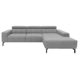 Ecksofa DOMO collection "Cunelli L-Form" Sofas Gr. B/H/T: 292 cm x 79 cm x 175 cm, Echtleder, Longchair rechts, Mit Kopfteilverstellung, grau (hellgrau) wahlweise inklusive 6-fach verstellbarer Kopfteilverstellung