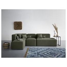 Ecksofa Andas "Sundstrup L-Form" Sofas Gr. B/H/T: 303 cm x 76,5 cm x 93 cm, Samtoptik, Recamiere rechts, grün Modulserie, individuelle Zusammenstellung