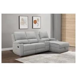 Ecksofa Home Affaire "Napori Multimediasofa, 3er Kinosessel XXL, L-Form" Sofas Gr. B/H/T: 240 cm x 102 cm x 155 cm, Webstoff, Recamiere rechts, grau (hellgrau) Kinosofa mit Relaxfunktion, Getränkehalter, Staufach und Staukasten