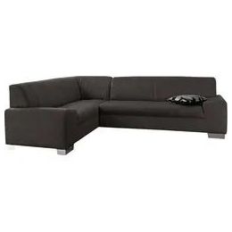 Ecksofa DOMO collection "Alisson L-Form" Sofas Gr. B/H/T: 249cm x 75cm x 181cm, Microfaser, langer Schenkel rechts, mit Bettfunktion, grau (anthrazit) wahlweise mit Bettfunktion