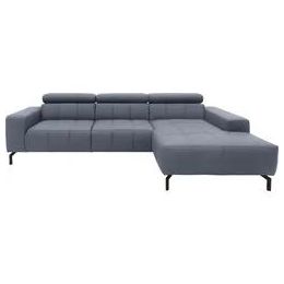 Ecksofa DOMO collection "Cunelli L-Form" Sofas Gr. B/H/T: 292cm x 79cm x 175cm, Echtleder, Longchair rechts, Ohne Kopfteilverstellung, blau (dunkelblau) wahlweise inklusive 6-fach verstellbarer Kopfteilverstellung