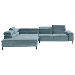 Ecksofa Gallery M BRANDED BY MUSTERRING "Felicia Due L-Form" Sofas Gr. B/H/T: 312 cm x 72 cm x 216 cm, Velours, mega-Recamiere links, mit Sitzvorzug manuell, blau (light blue) Wahlweise mit Sitzvorzug, inkl. Kopfteilverstellung, Sitzhöhe 43 cm