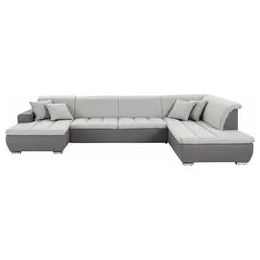 Wohnlandschaft Inosign "U-Form" Sofas Gr. B/H/T: 380cm x 85cm x 202cm, Kunstleder SOFTLUX-Struktur, Recamiere links, grau (grau/grau) im modernen Materialmix