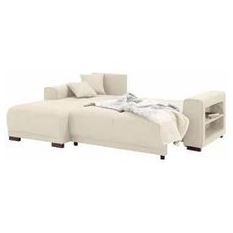 Ecksofa Home Affaire "Viborg L-Form" Sofas Gr. B/H/T: 234cm x 91cm x 162cm, Struktur fein, Recamiere links, mit Bettfunktion-mit Bettkasten, beige mit Regal in der Armlehne, wahlweise Bettfunktion