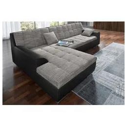 Ecksofa DOMO collection "Treviso viele Bezüge, auch in Cord, L-Form, B/T/H: 267/80/83 cm" Sofas Gr. B/H/T: 267cm x 83cm x 178cm, Microfaser PRIMABELLE-Struktur, Recamiere links, mit Bettfunktion, schwarz (schwarz, weiß) wahlweise mit Bettfunktion, incl. Zierkissen, hochwertige Steppung