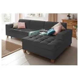 Ecksofa Home Affaire "Corby L-Form" Sofas Gr. B/H/T: 266cm x 80cm x 162cm, NaturLEDER, Recamiere rechts, mit Bettfunktion-mit Bettkasten, schwarz wahlweise mit Bettfunktion, Steppung auf Sitzfläche