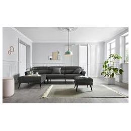 Ecksofa Andas "Bille L-Form" Sofas Gr. B/H/T: 302cm x 86cm x 178cm, Samtoptik, Recamiere links, grau (anthrazit) mit Naht im Rückenkissen und Beinen aus Eichenholz