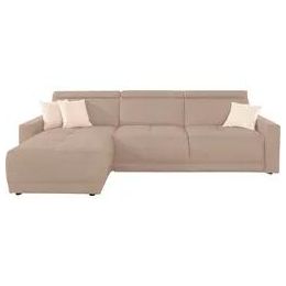 Ecksofa DOMO collection "Ava L-Form" Sofas Gr. B/H/T: 262cm x 84cm x 167cm, Microfaser PRIMABELLE, Recamiere links, ohne Funktion, beige (natur) mit Recamiere, Federkern wahlweise Kopfteilverstellungen